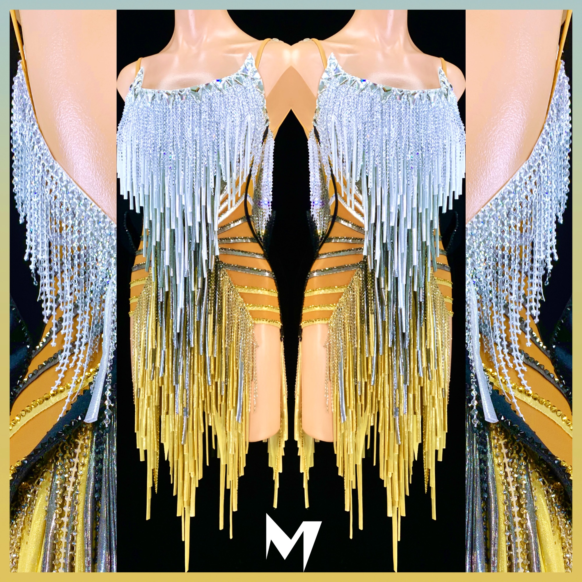 [PRE-OWNED] Silver and Gold Metallic Tube Fringe Dress #S236
