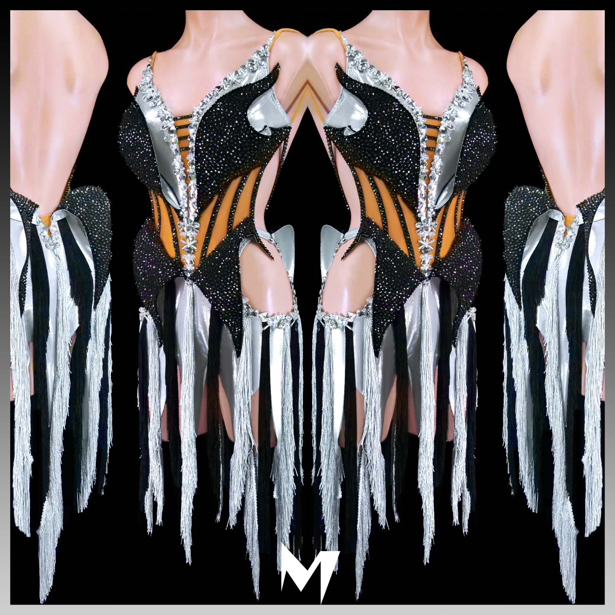[PRE-OWNED] Black and Silver Three-Dimensional Fringe Dress #S285